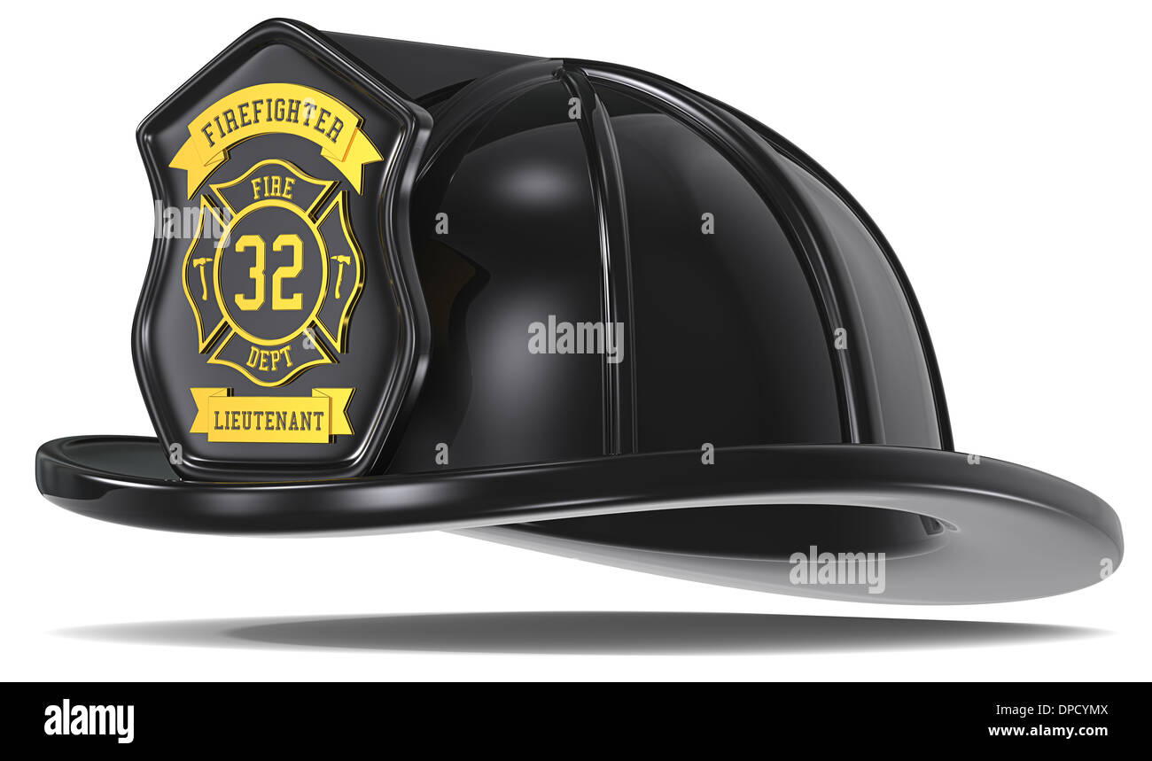 Firefighter Helmet. Retro Black with badge. Isolated Stock Photo - Alamy