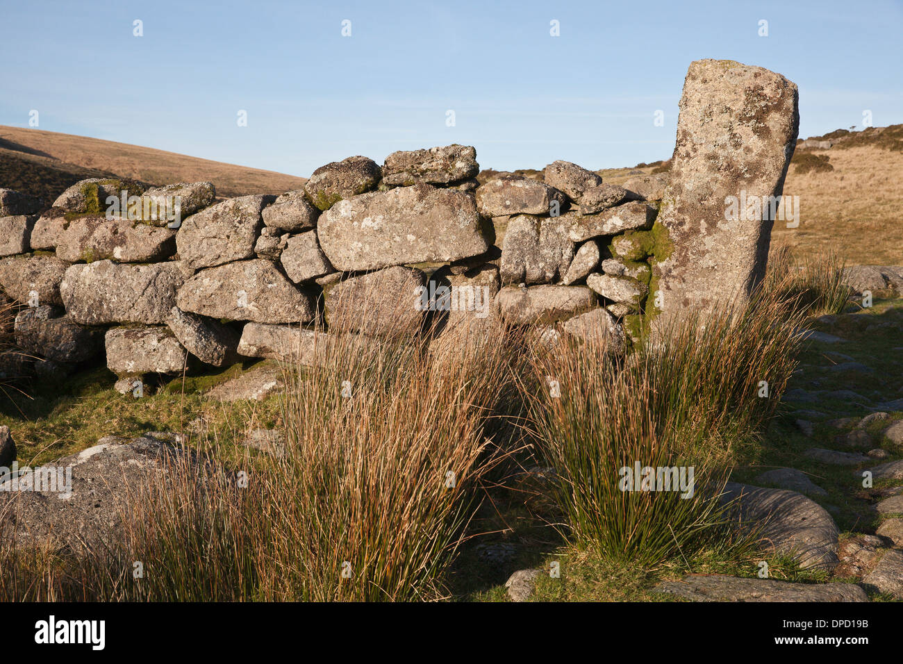 Granite stones forming part of a drystone wall on Dartmoor, Devon, UK ...