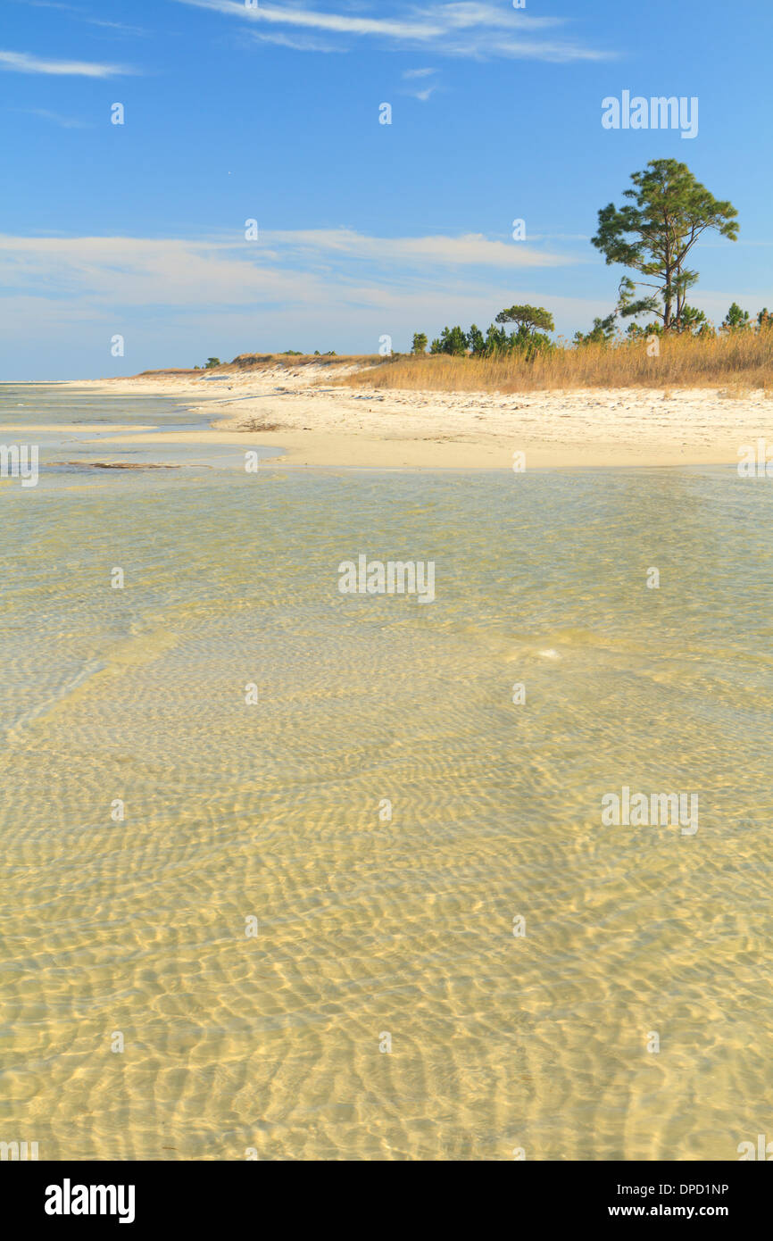Vertical image of water lapping quietly on the sound side of Santa Rosa ...