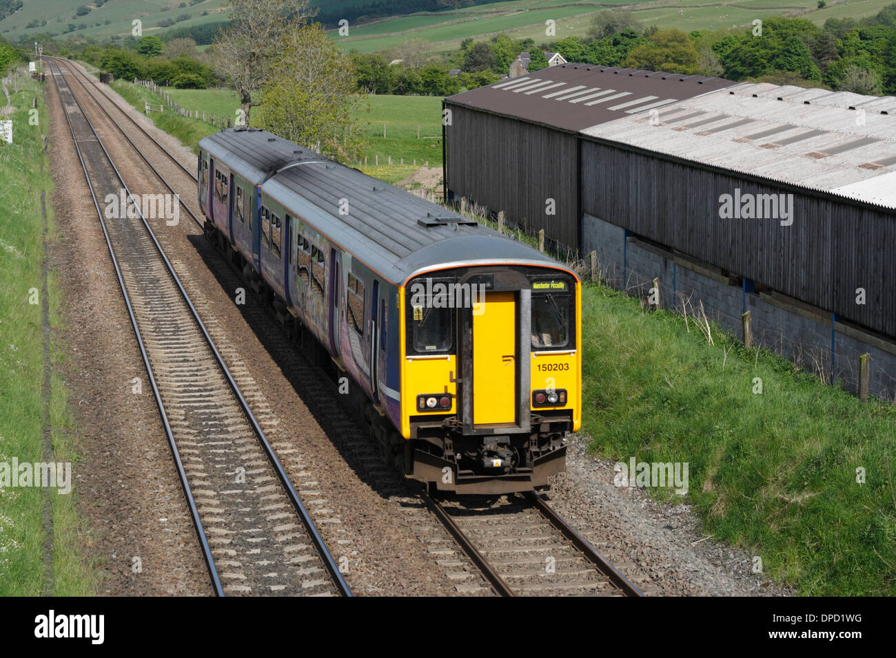 Passenger train at Edale Hope Valley line in Derbyshire Peak District ...