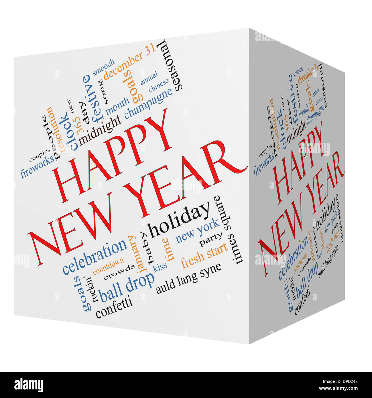 Happy New Year 3D Cube Word Cloud Concept with great terms such as ...