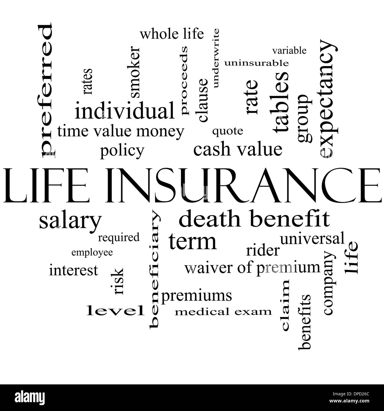 Life Insurance Word Cloud Concept in black and white with great terms ...