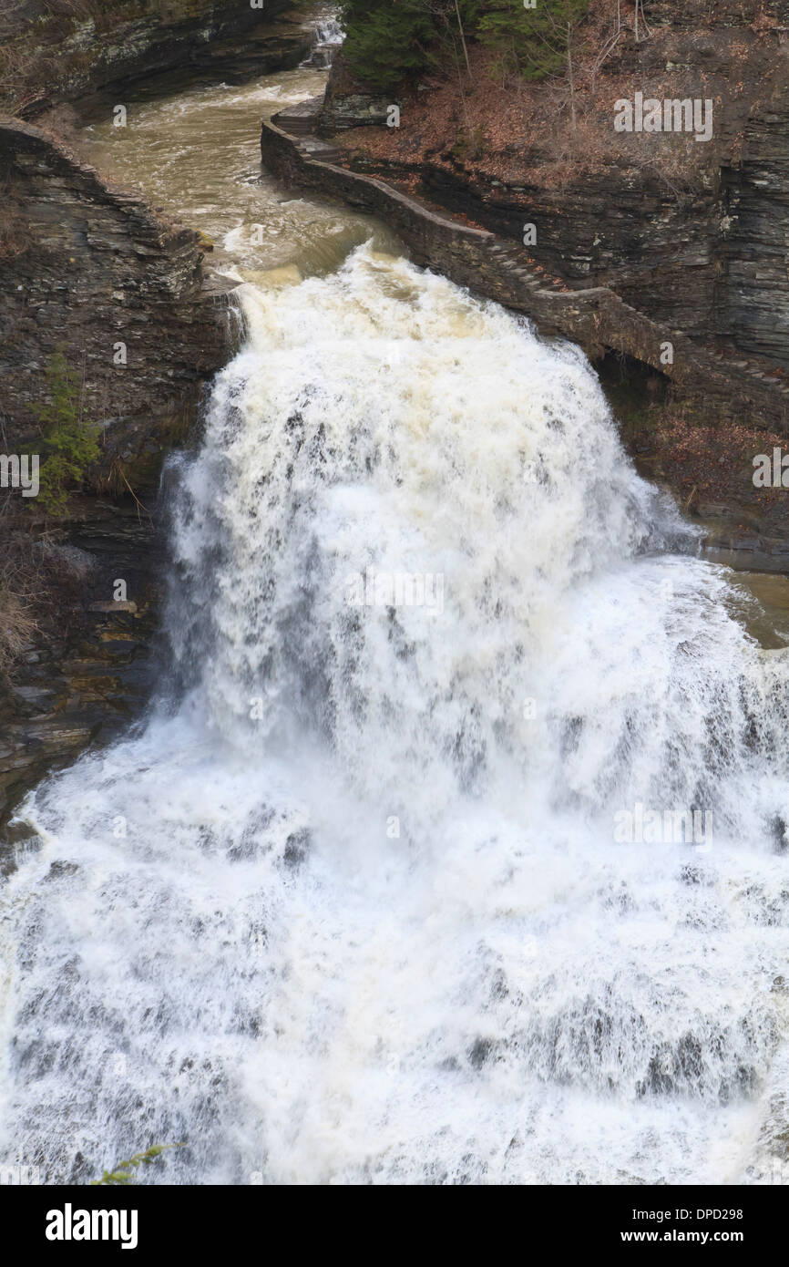 A torrent of water plunges into the gorge at Lucifer falls after the ...