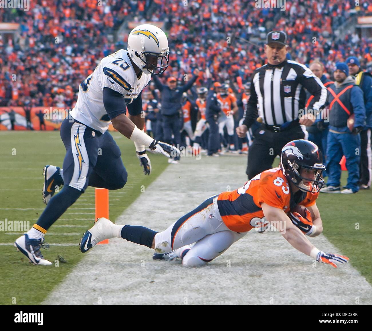 Denver, Colorado, USA. 12th Jan, 2014. WR WES WELKER, right, catches ...