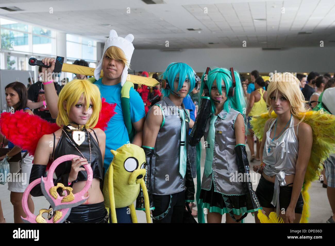 Rio De Janeiro, Brazil. 12th Jan, 2014. Cosplayers pose in costumes at ...