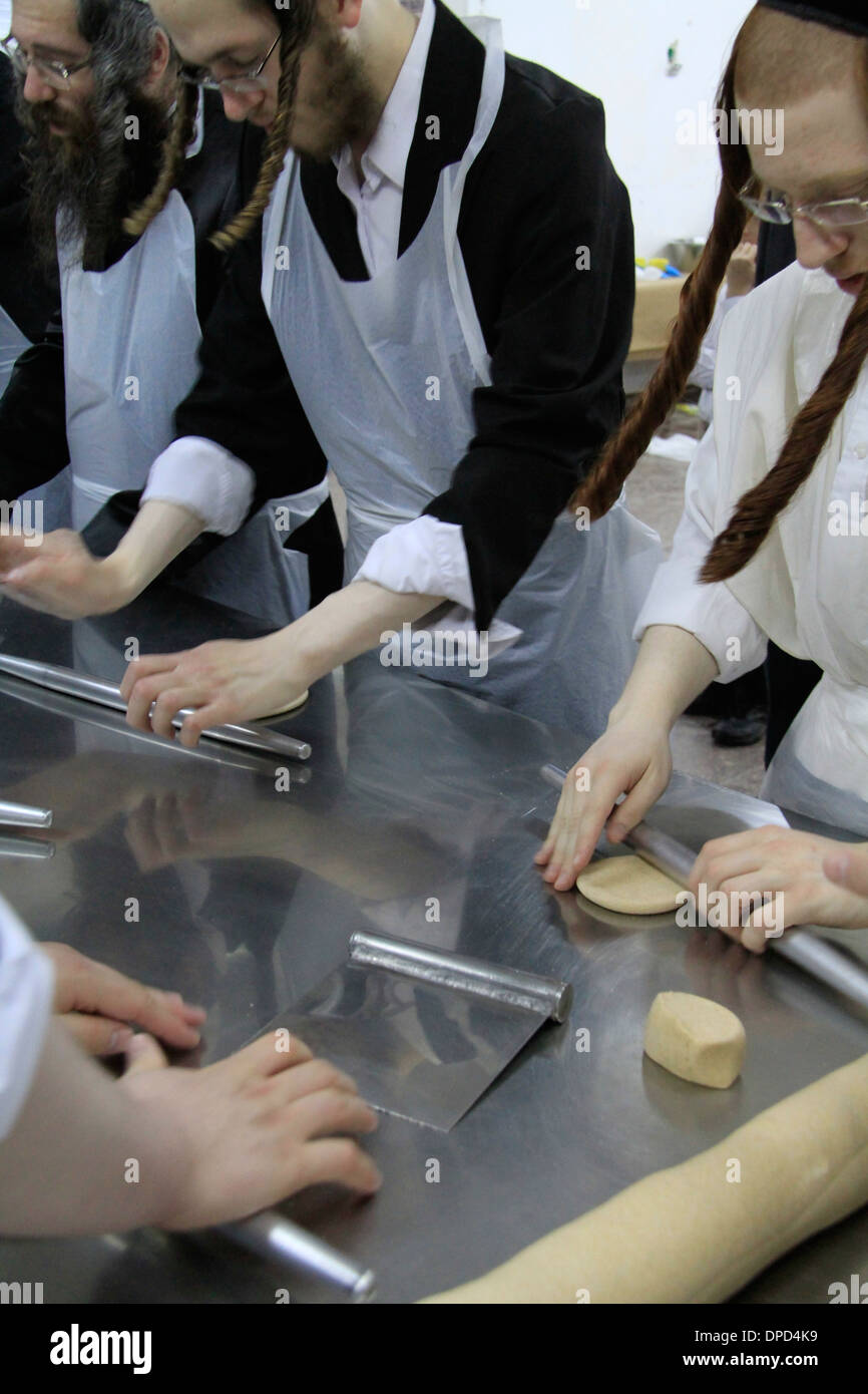 Matzah baking ahead of the Seder meal at the Hasidic Premishlan ...