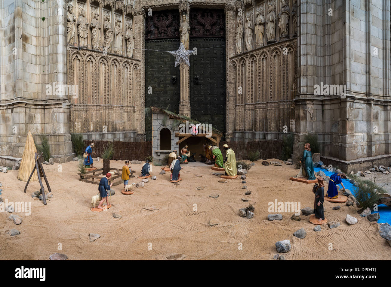 Crib with Nativity scene in front of Toledo Cathedral in Spain Stock ...