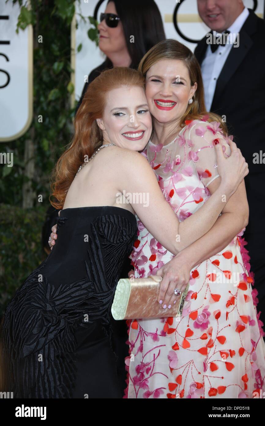 Los Angeles, USA. 12th January 2014. Jessica Chastain (L) and Drew ...