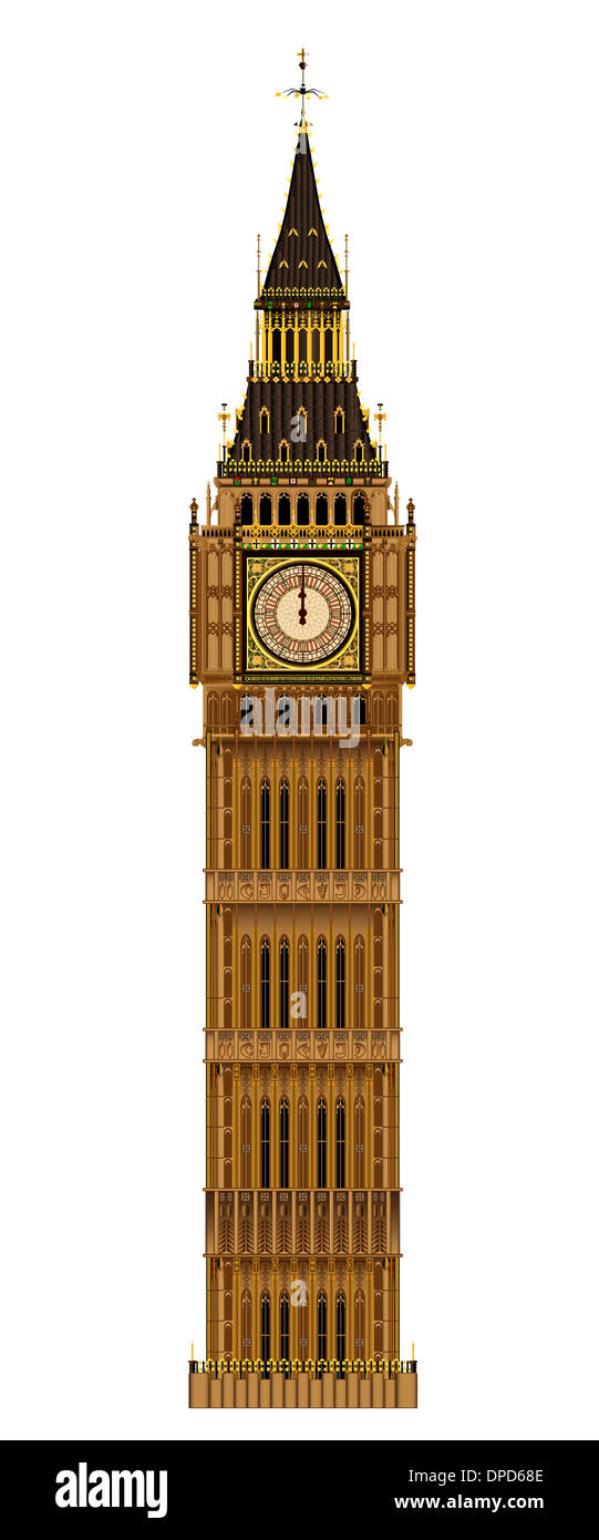 The London landmark the Big Ben Clock tower isolated on a white ...