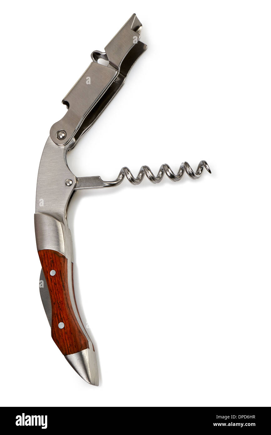 Modern metal corkscrew on a white background Stock Photo - Alamy