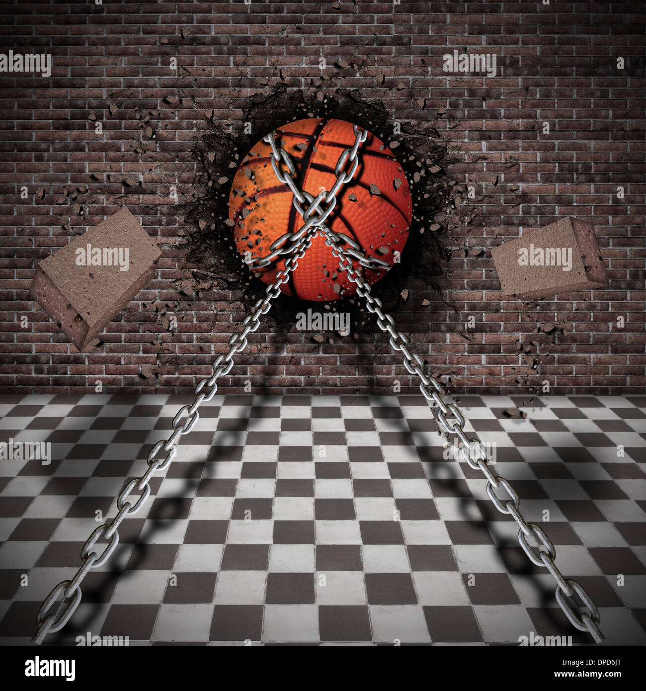 basketball embedded in a brick wall Stock Photo - Alamy