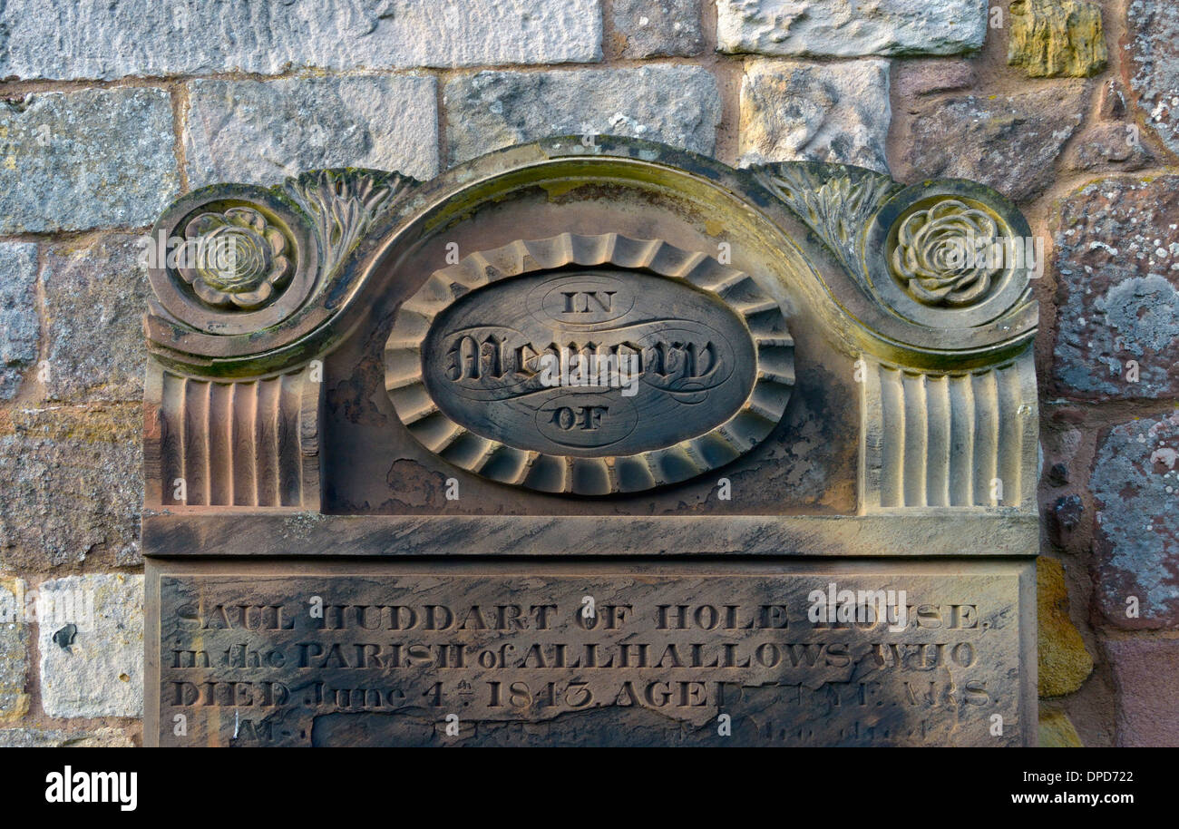 'IN Memory OF'. Detail of gravestone with floral design. Church of ...