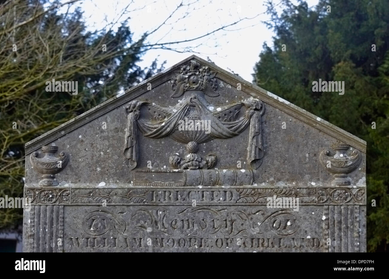 Gravestone with draped urn and Bible design. Church of Saint Michael ...