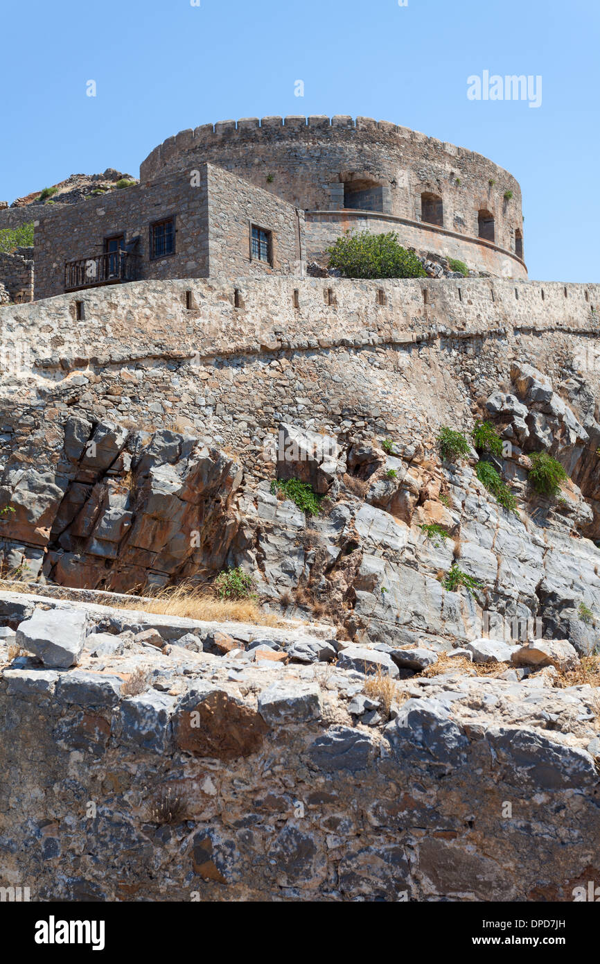 Main building in the leper colony ruins of Spinalonga in Crete Island ...
