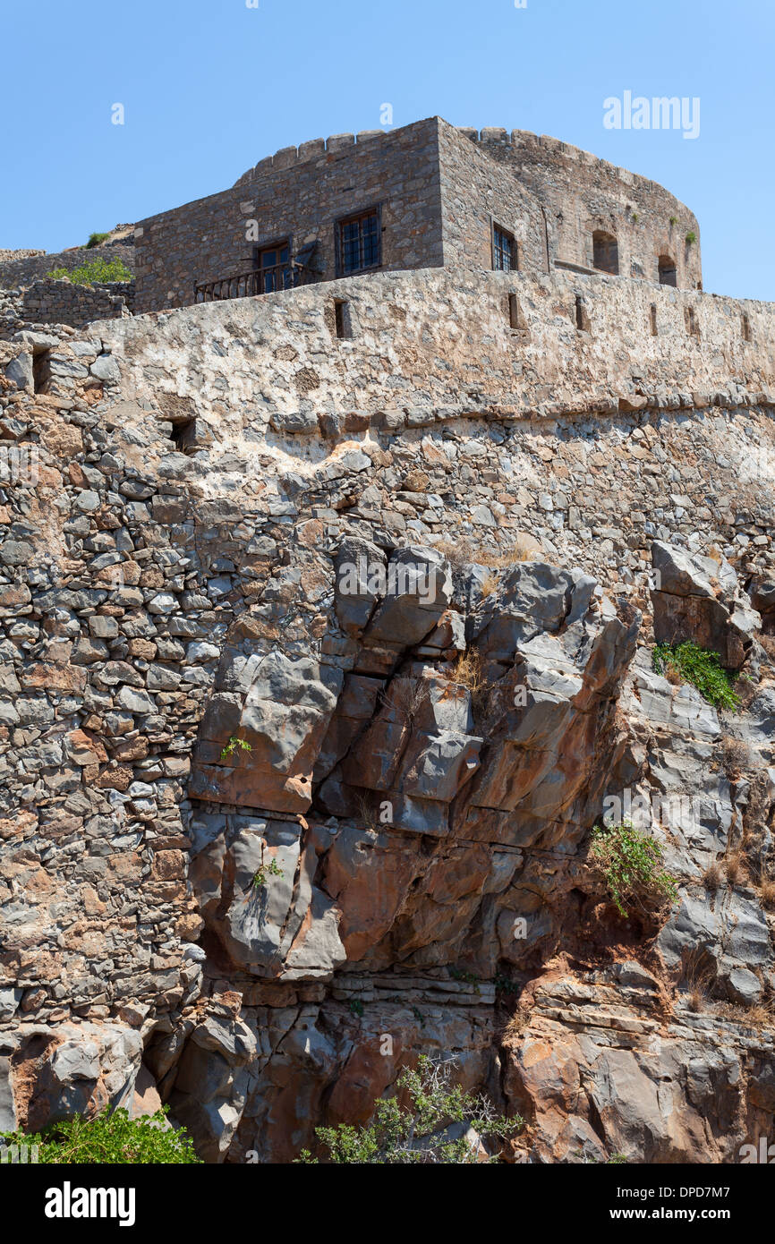 Main building in the leper colony ruins of Spinalonga in Crete Island ...
