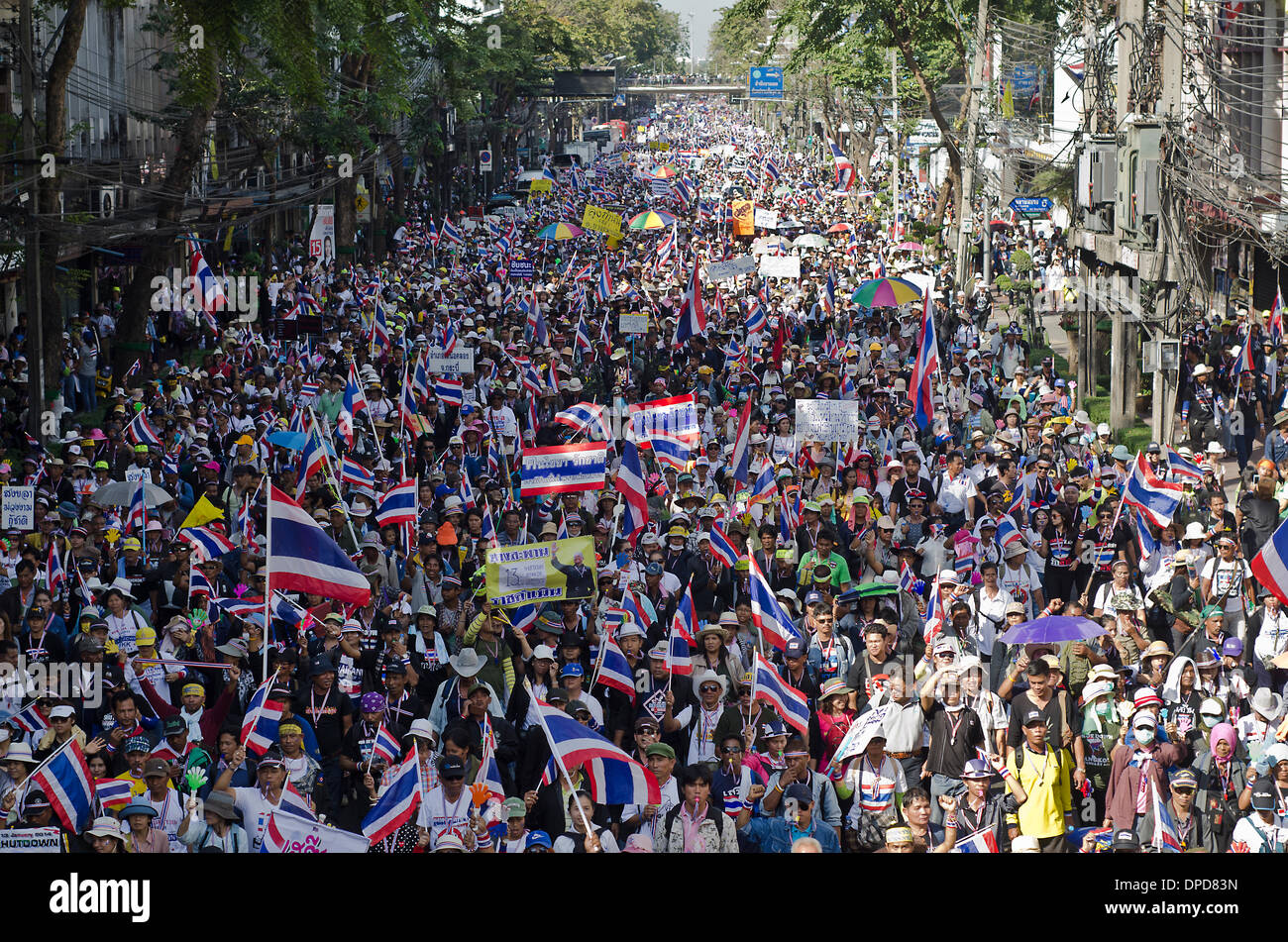 Bangkok, Thailand.13th January, 2014.Anti government protesters march ...