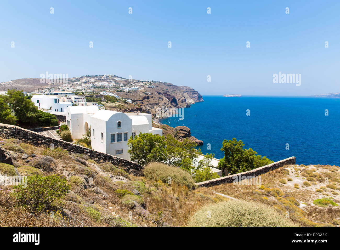 View of Fira town - Santorini island Crete Greece. White concrete ...