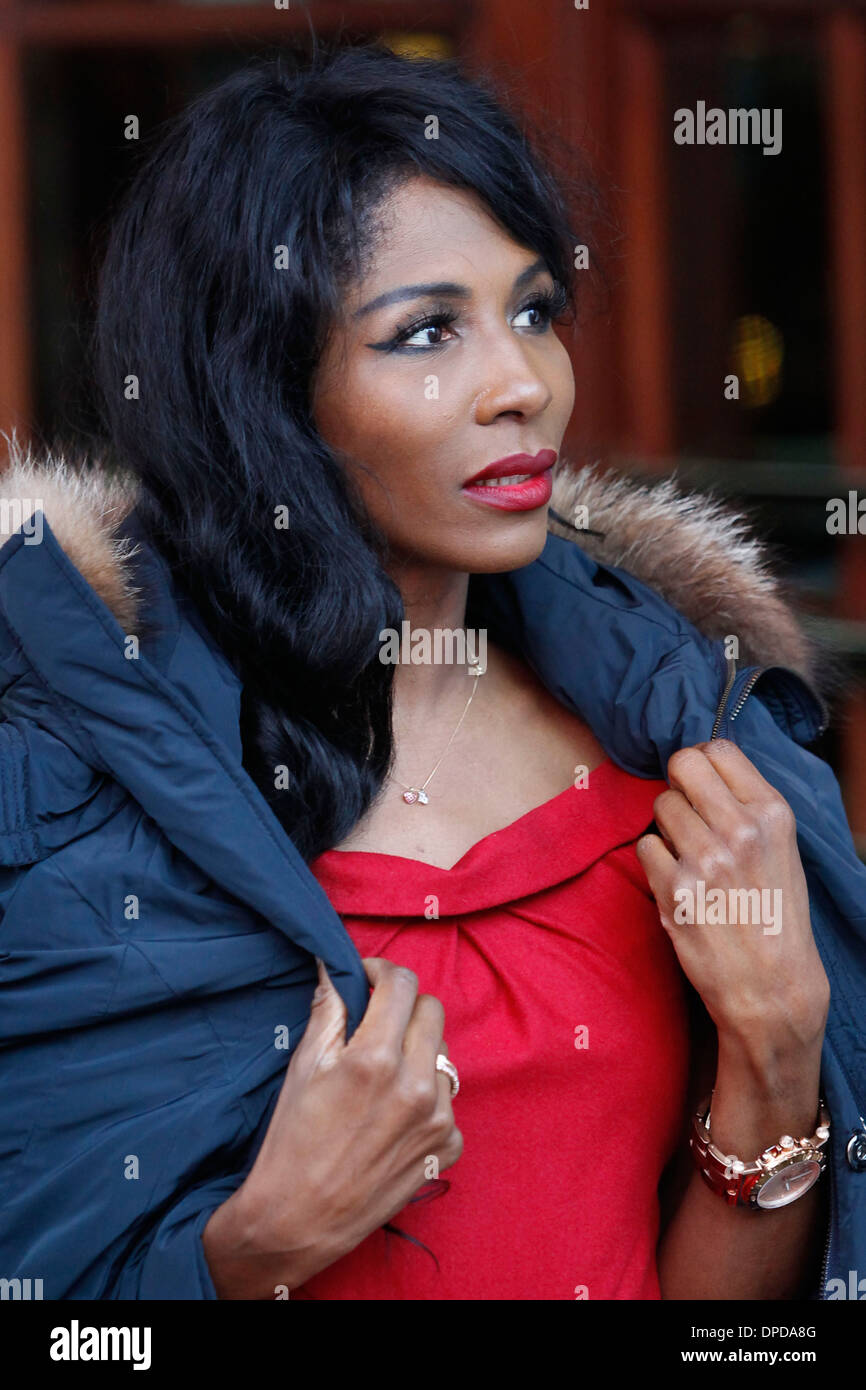 British-American singer Sinitta poses with red balloons for a ...