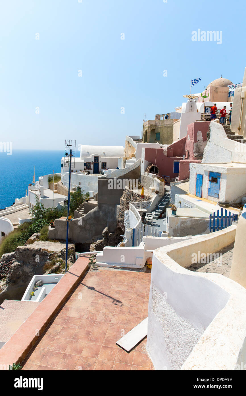 View of Fira town - Santorini island Crete Greece. White concrete ...