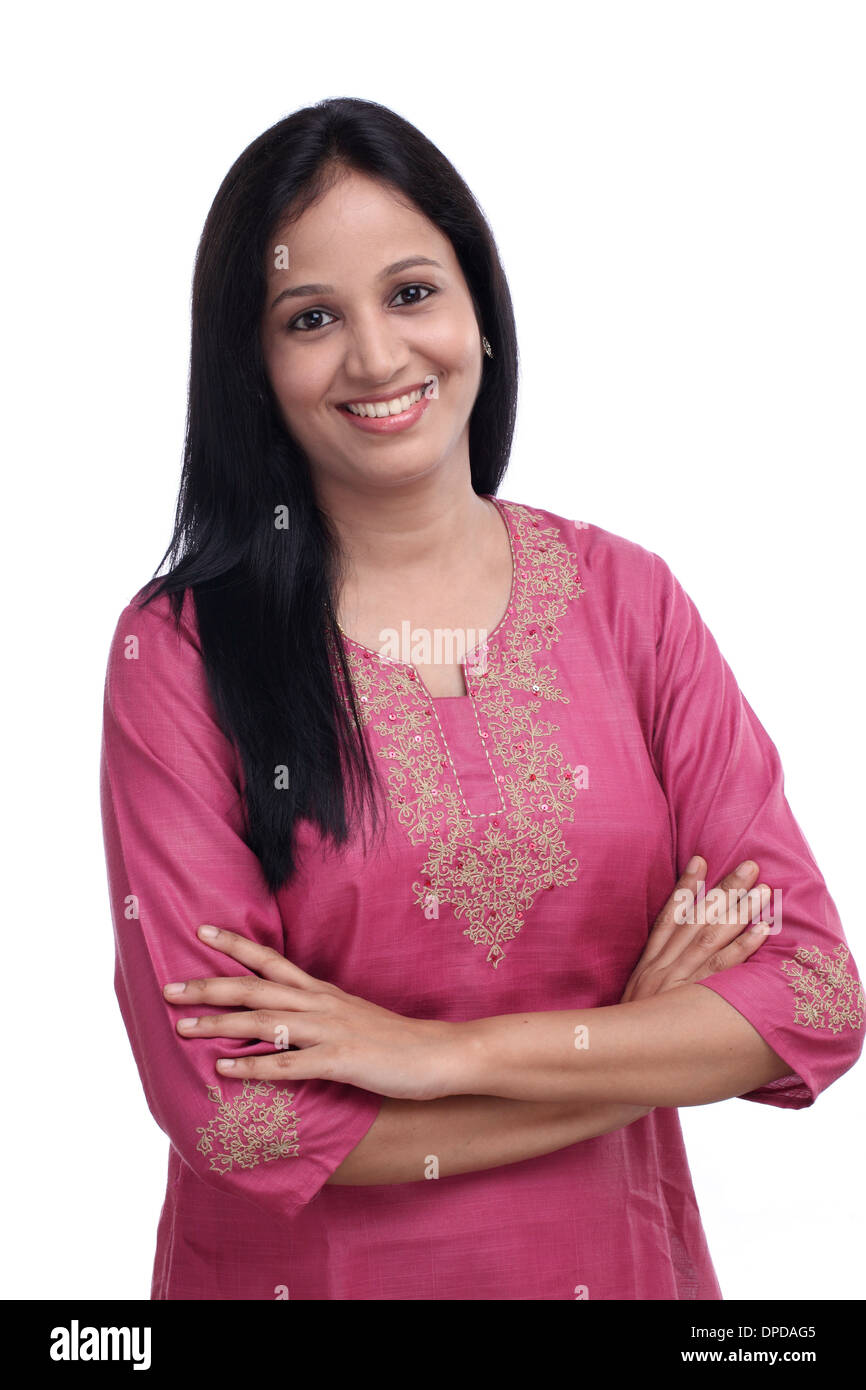 Portrait of young Indian woman against white background Stock Photo - Alamy
