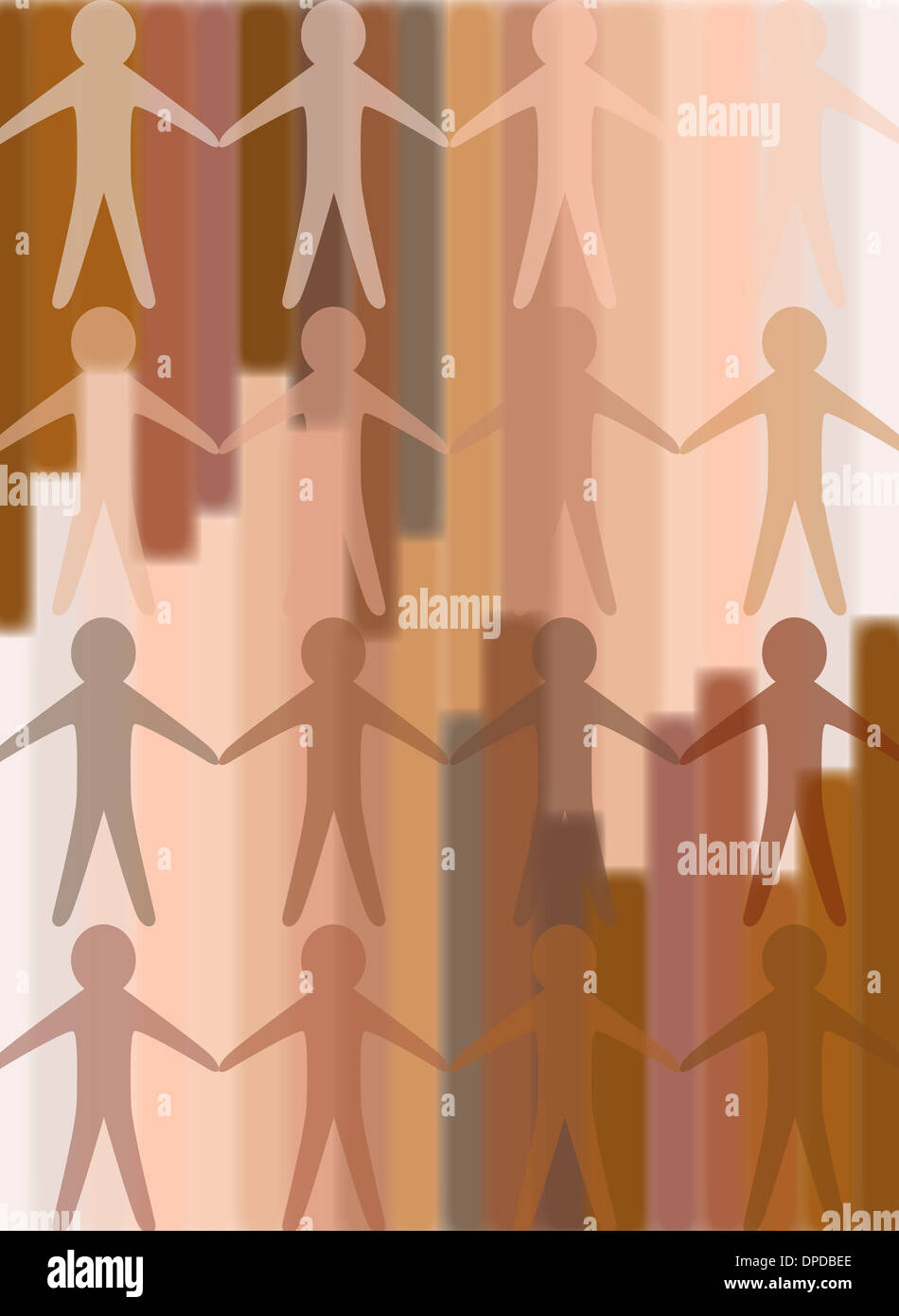 Paper cutout men each made from a different human skin tone, each ...