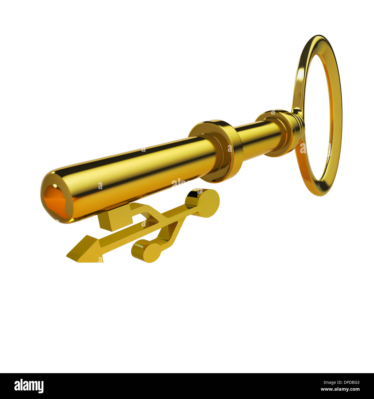 Golden key pointing to USB safety or security Stock Photo - Alamy