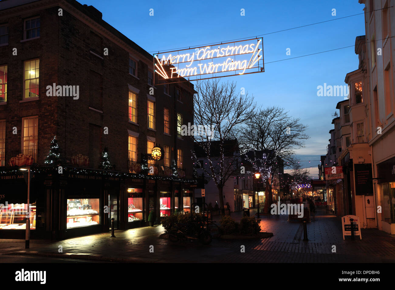 Christmas Lights, Worthing town, West Sussex County, England, UK Stock ...