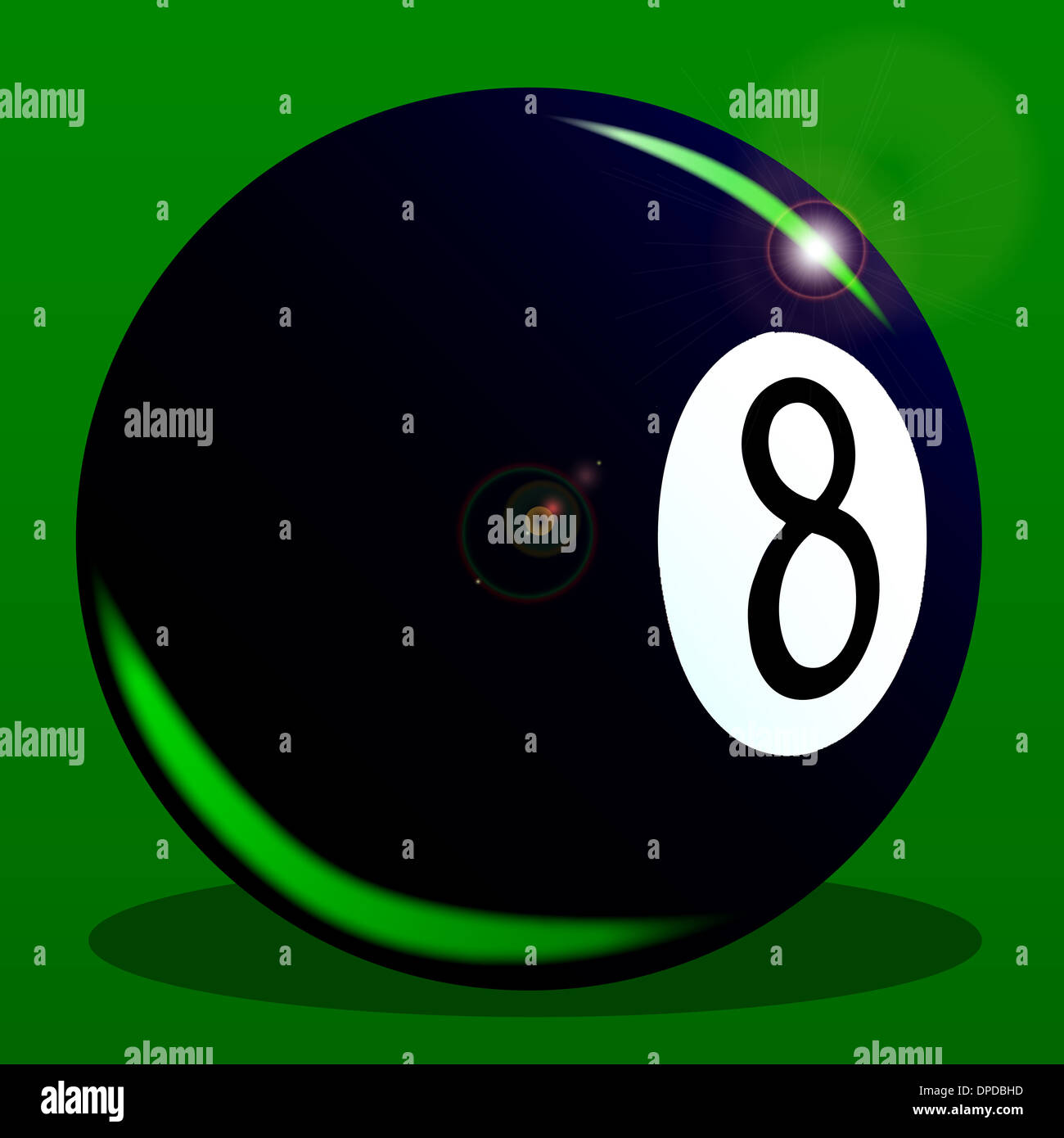 The eight ball from a pool set on a green background Stock Photo - Alamy