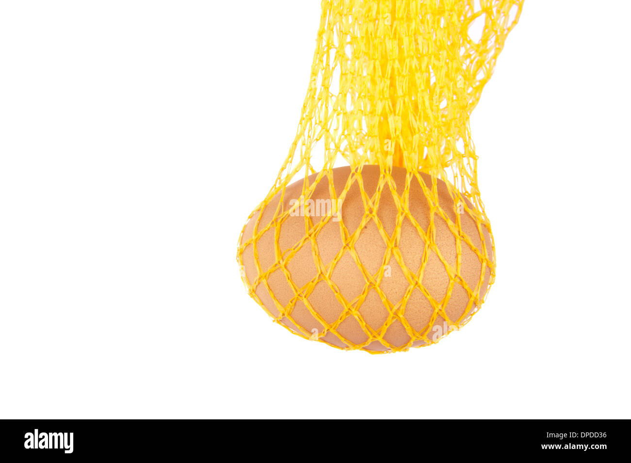 one egg hanging in yellow net isolated in white Stock Photo - Alamy