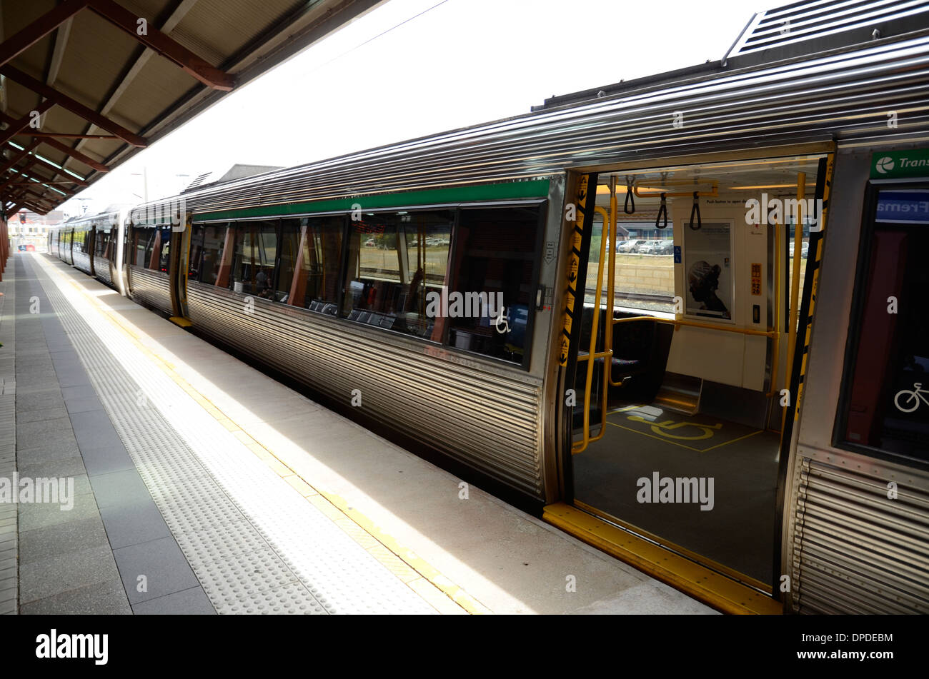 A Transperth railway train at Fremantle Station in Western Australia ...