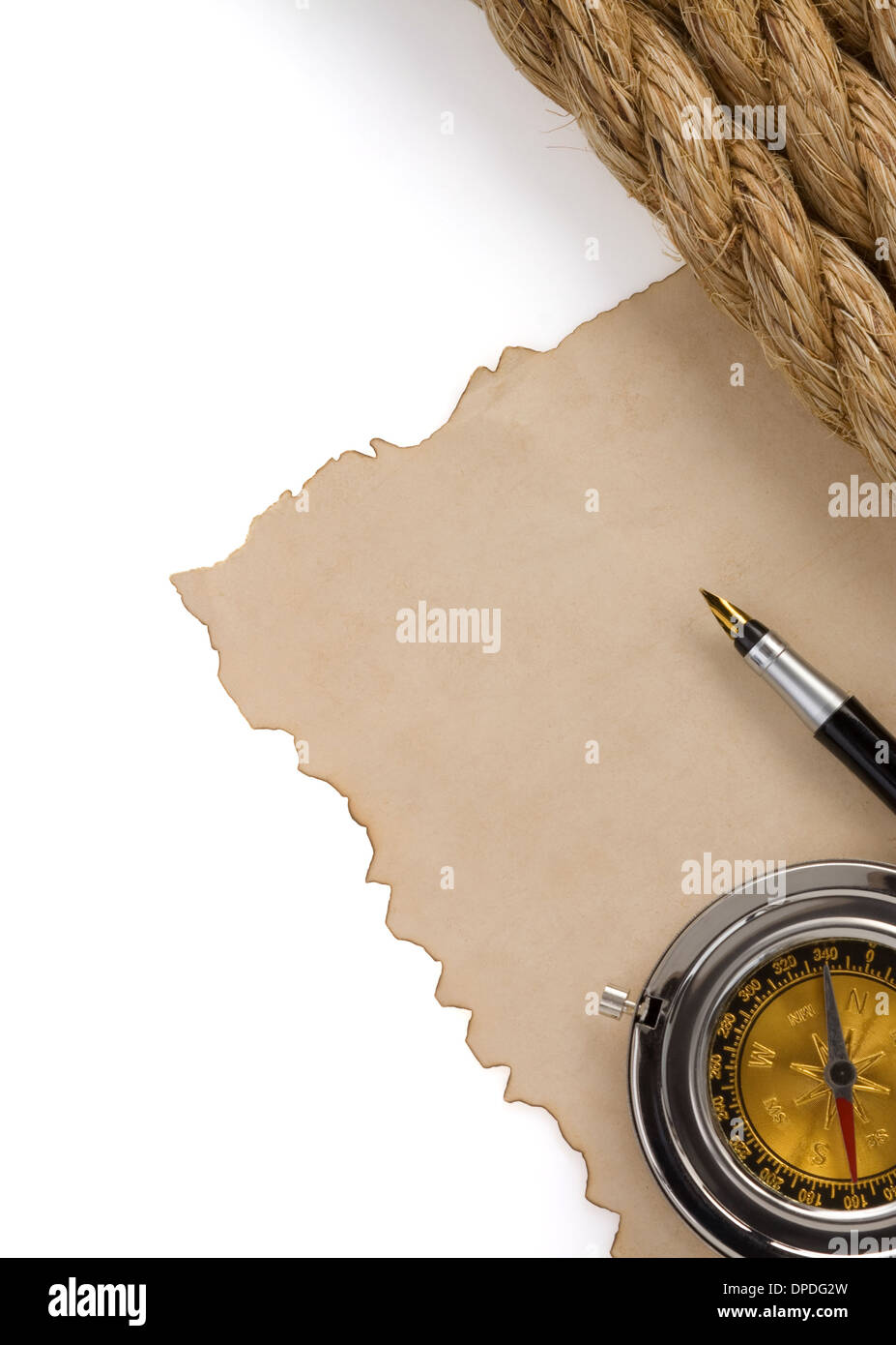 ropes and vintage ancient paper isolated on white background Stock ...