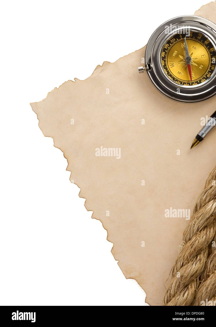 ropes and vintage ancient paper isolated on white background Stock ...