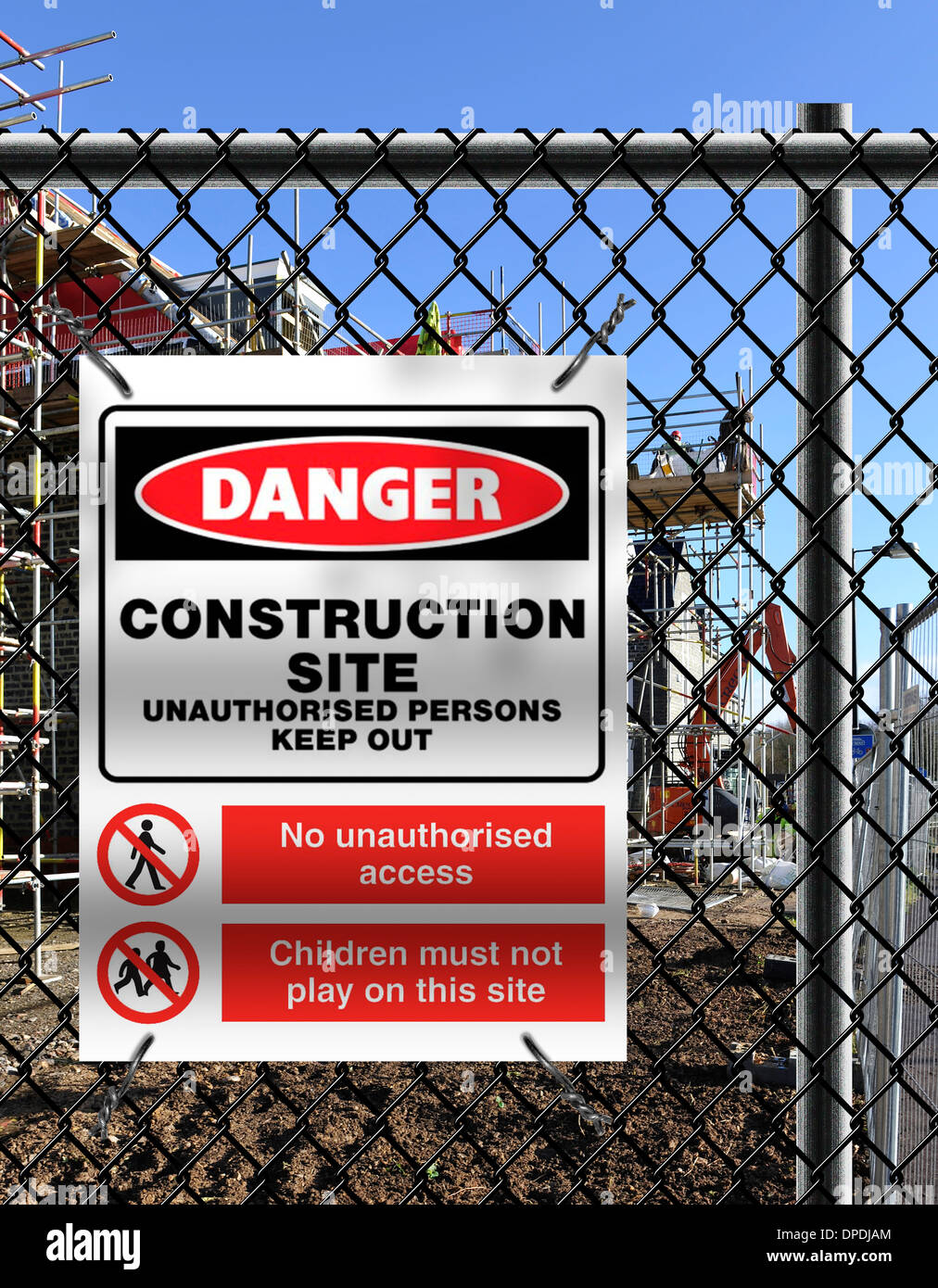 Building site with ‘Danger Construction Site - Keep Out’ sign fixed to ...
