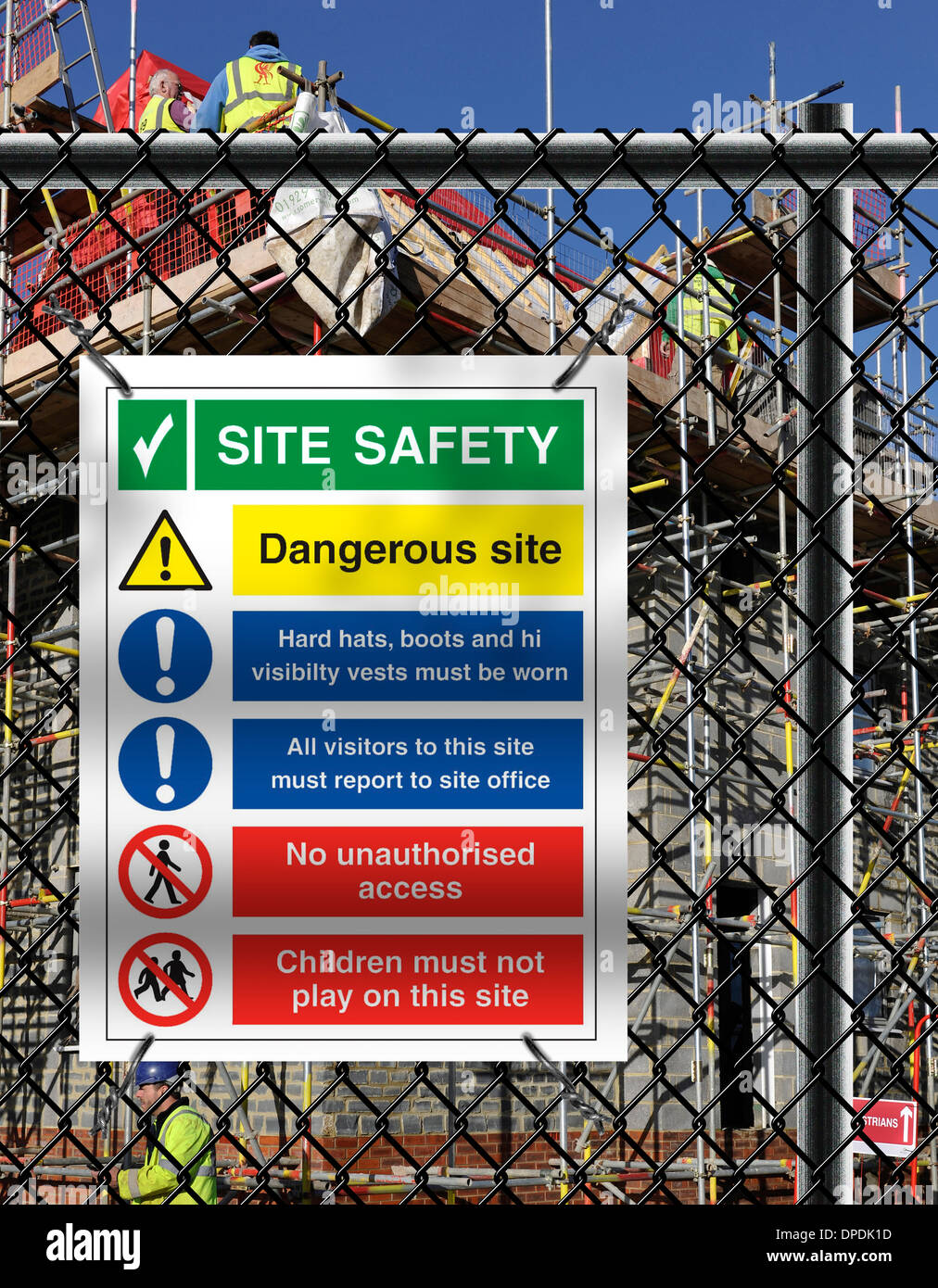Building site with ‘Site Safety’ sign fixed to perimiter fence Stock ...