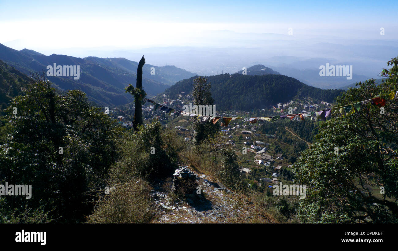 Dharamkot with Dalai Lama temple beyond, from Triund-Gullu/Galla path ...