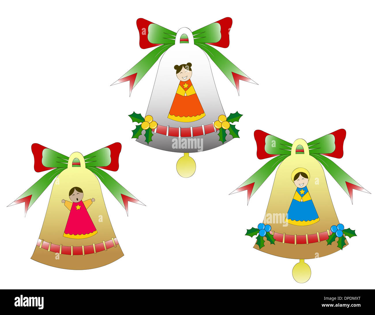 Trio of Christmas bells isolated Stock Photo - Alamy