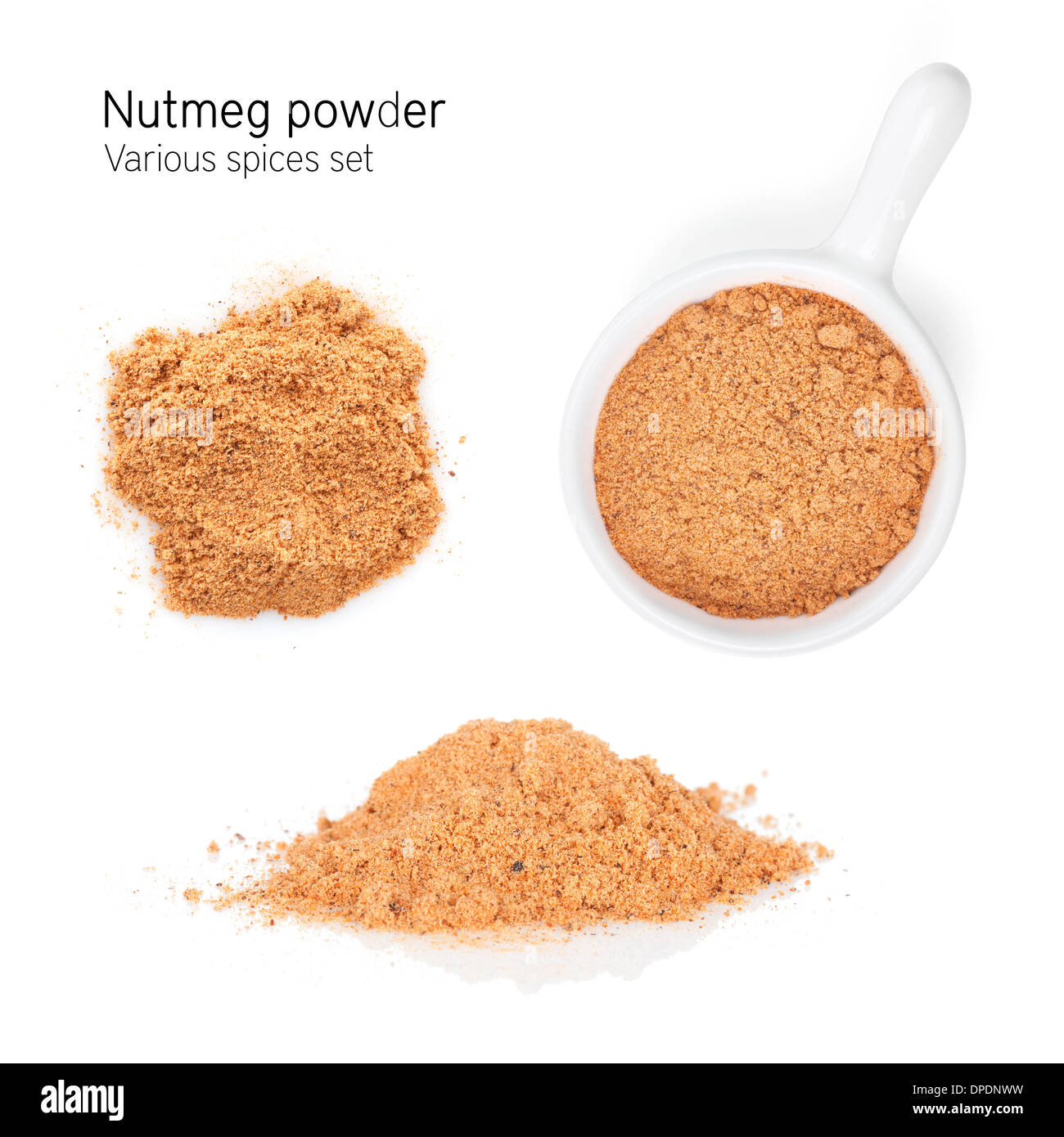 Nutmeg powder. Isolated on white background Stock Photo - Alamy