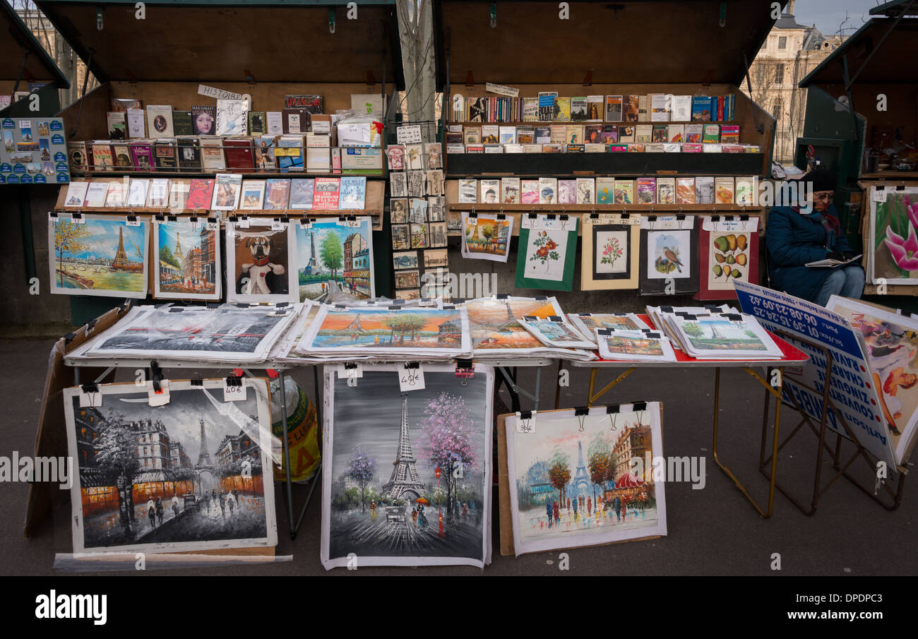 Traditional book and poster stall on the banks of the River Seine ...