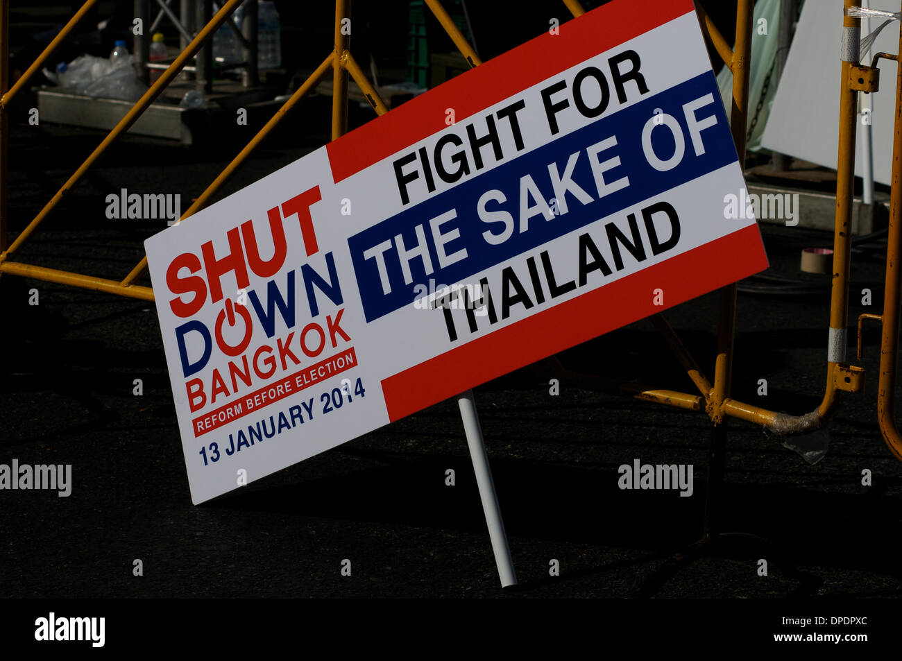 Bangkok, Thailand. Jan. 13th, 2014. "Bangkok Shutdown" sign. In an attempted Shutdown of Bangkok ...