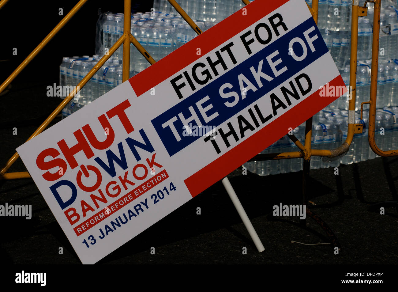 Bangkok, Thailand. Jan. 13th, 2014. "Bangkok Shutdown" sign. In an attempted Shutdown of Bangkok ...