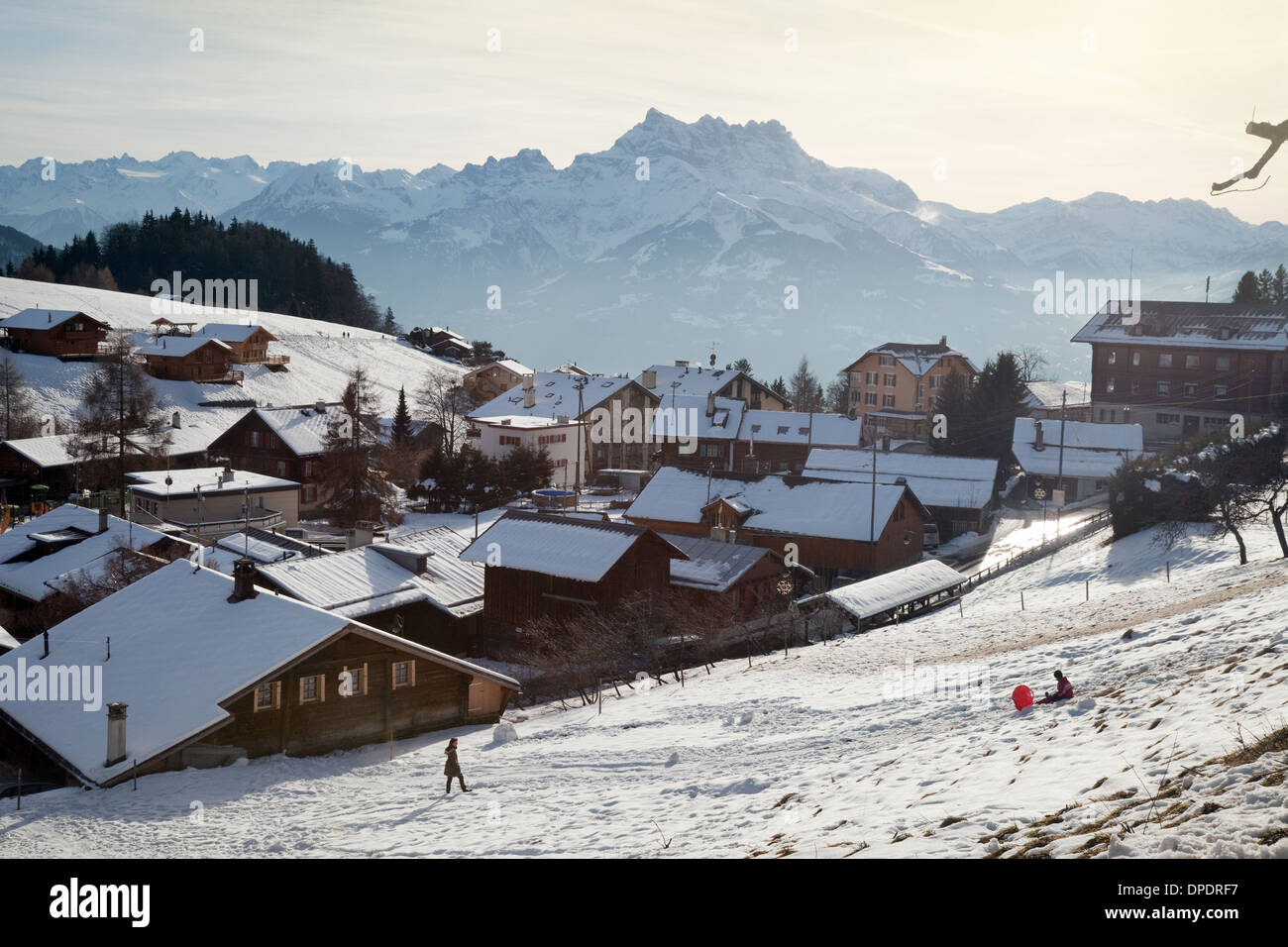 Alpine skiing village of Leysin at 1350m, Swiss Alps, Canton of Vaud ...