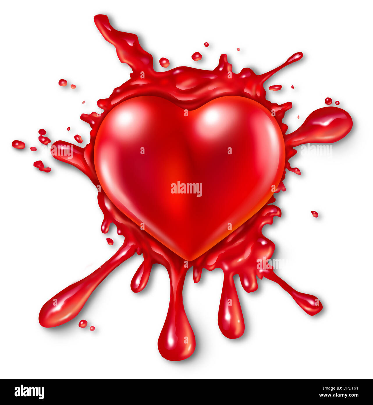 Heart splatter concept with a red three dimensional love and romance ...