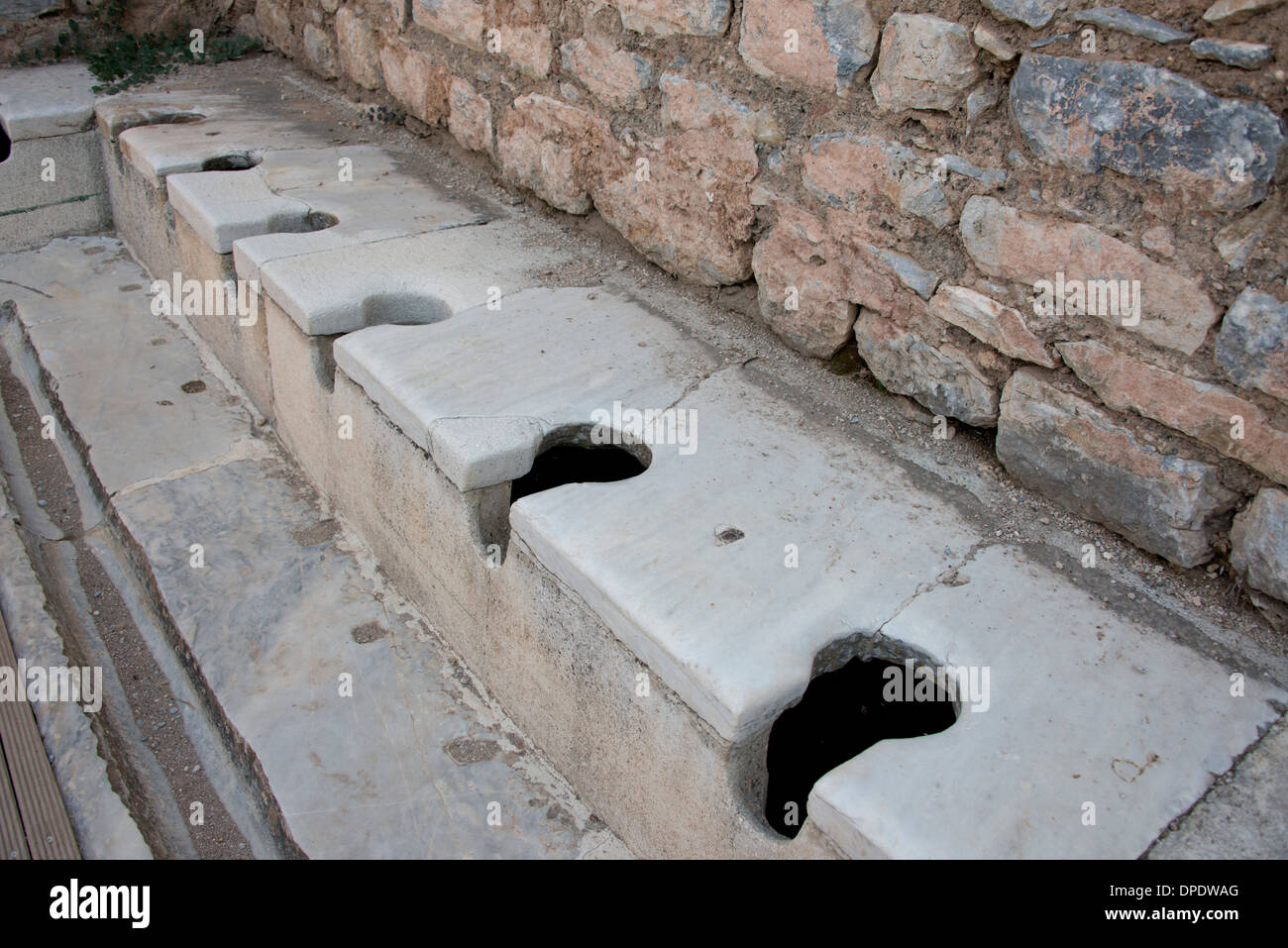 Turkey, Kusadasi, Ephesus. Detail of ancient marble toilet seats Stock ...