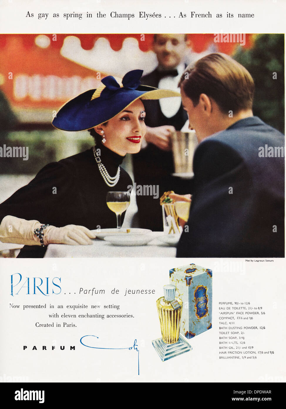 1950s advertisement advertising French perfume by COTY. Advert in ...