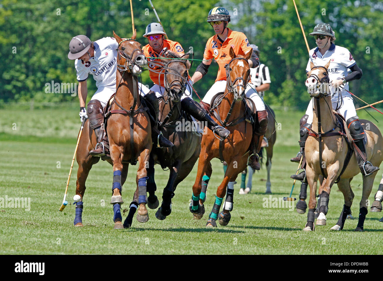 Polo players fight on the ball, Bucherer High Goal Polo Cup Stock Photo ...