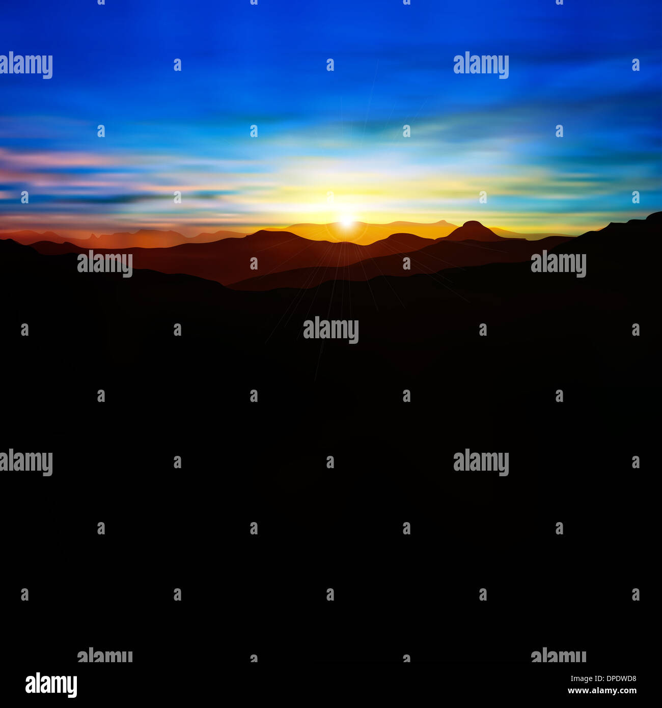 abstract background with mountains and sunrise Stock Photo - Alamy