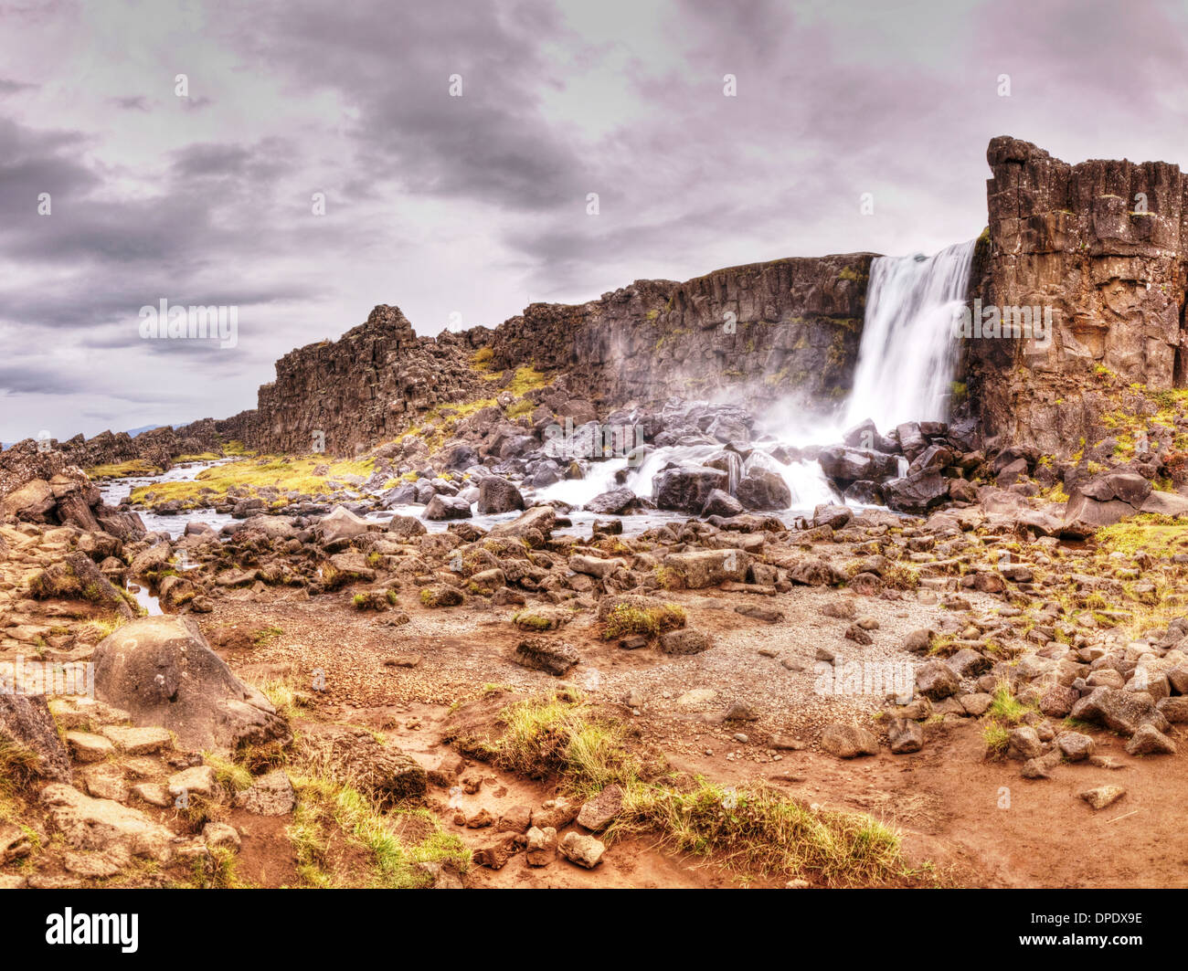 Oxarafoss waterfall, Thingvellir national park, Iceland Stock Photo - Alamy