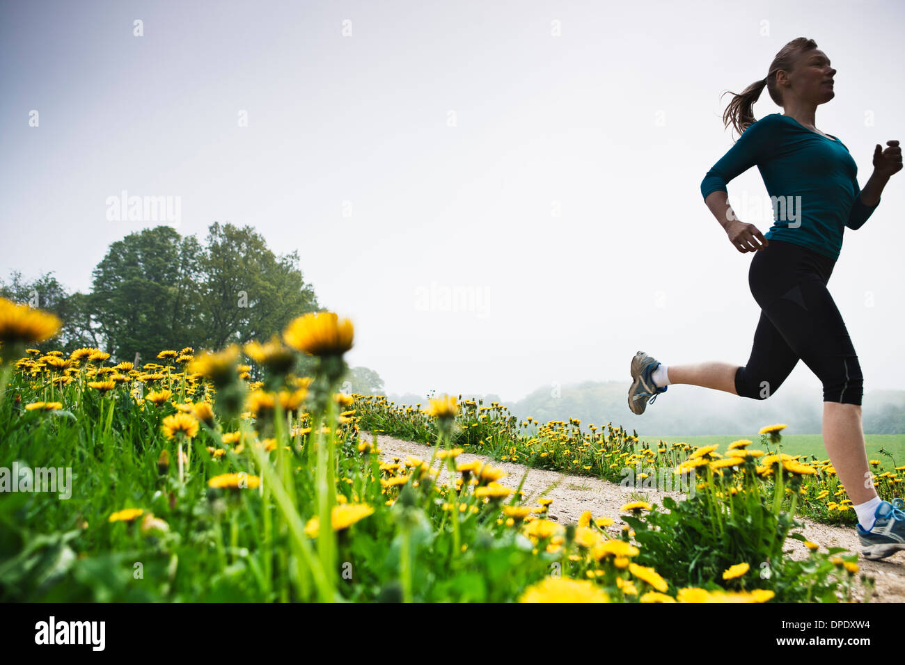 Mature woman running in countryside Stock Photo - Alamy