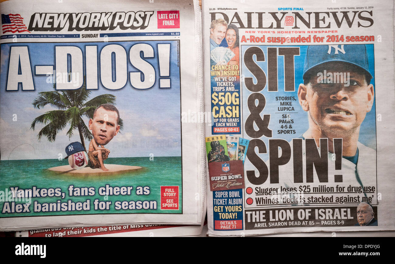 Headlines of New York tabloid newspapers report on Major League ...