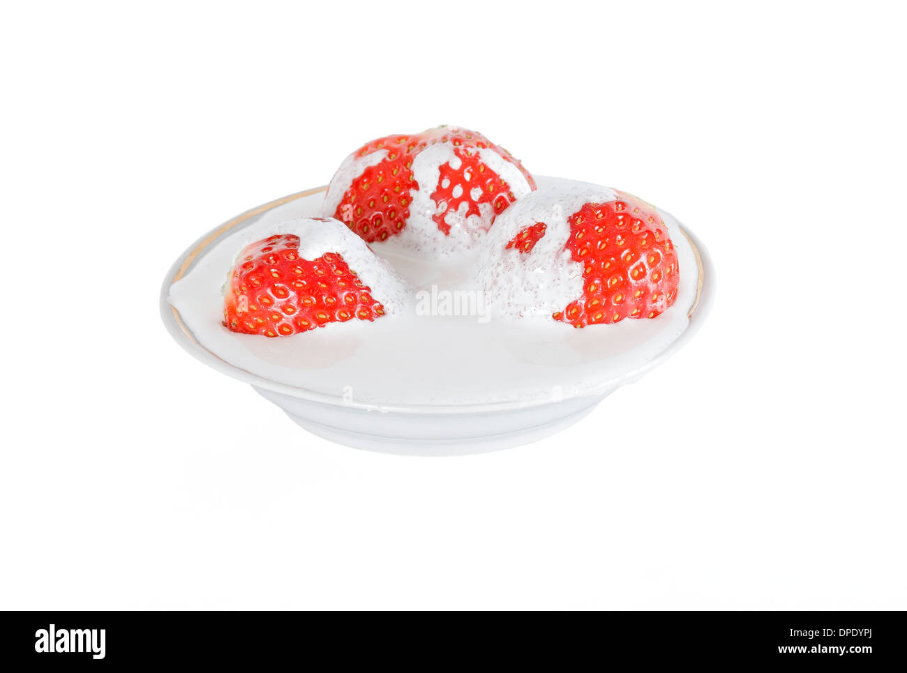 strawberry with cream on a white background Stock Photo - Alamy